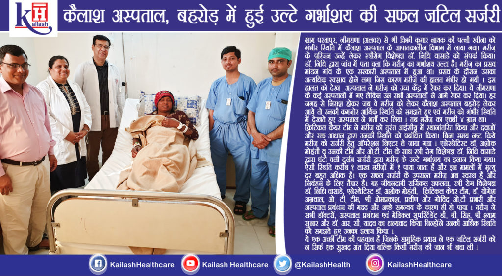 Successful Complex Surgery of Inverted Uterus at Kailash Hospital Behror